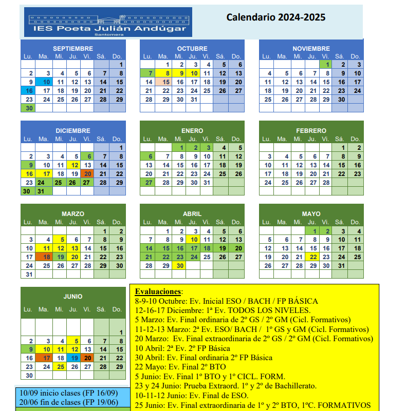 Calendario Escolar 24/25 – IES Poeta Julián Andúgar